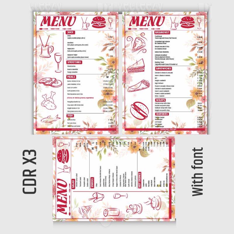 menu card new design cdr file template - KingPik