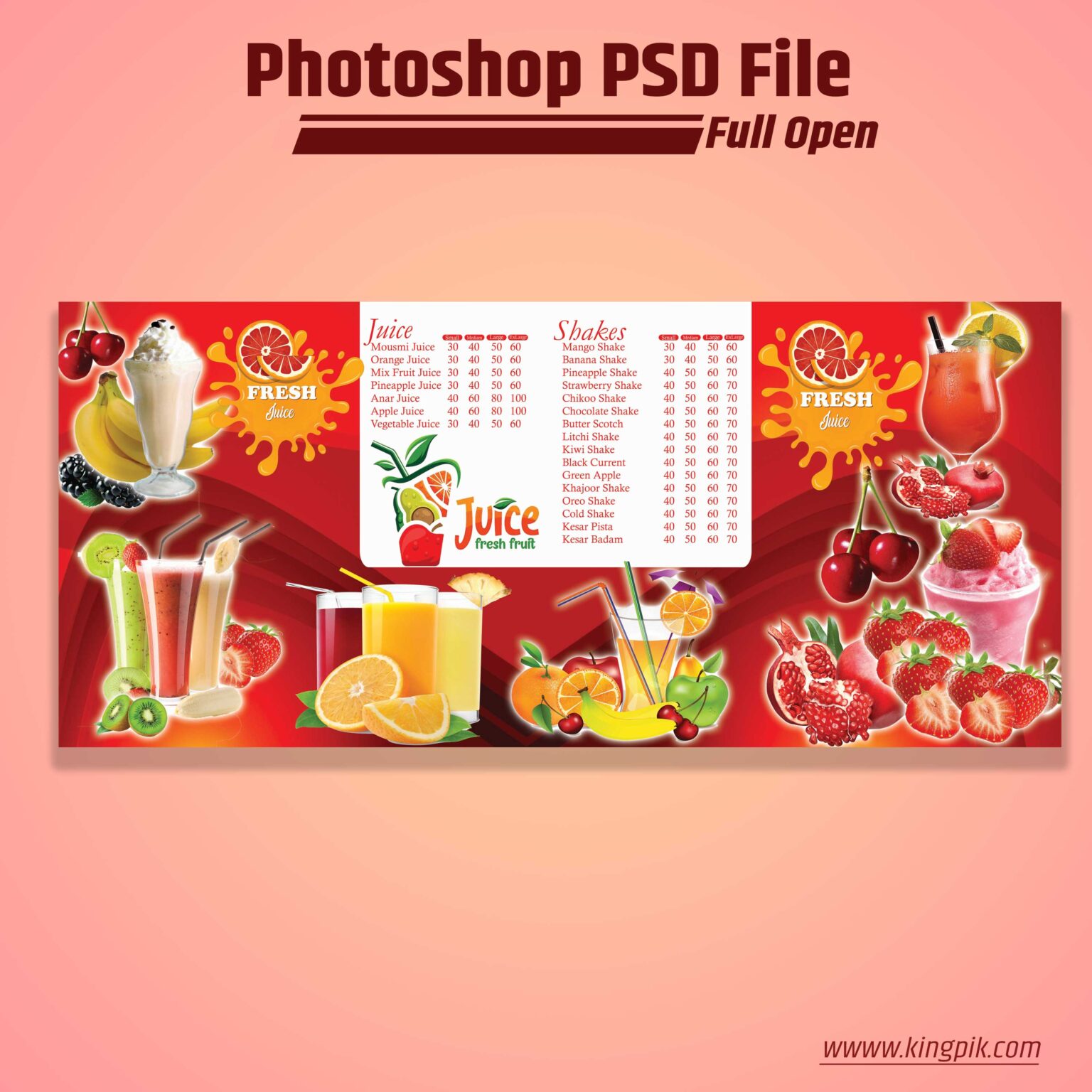 Fruit Juice Shop Menu Board Design PSD File - KingPik