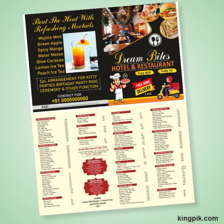 Best Restaurant & Hotel Menu Card Design cdr file - KingPik